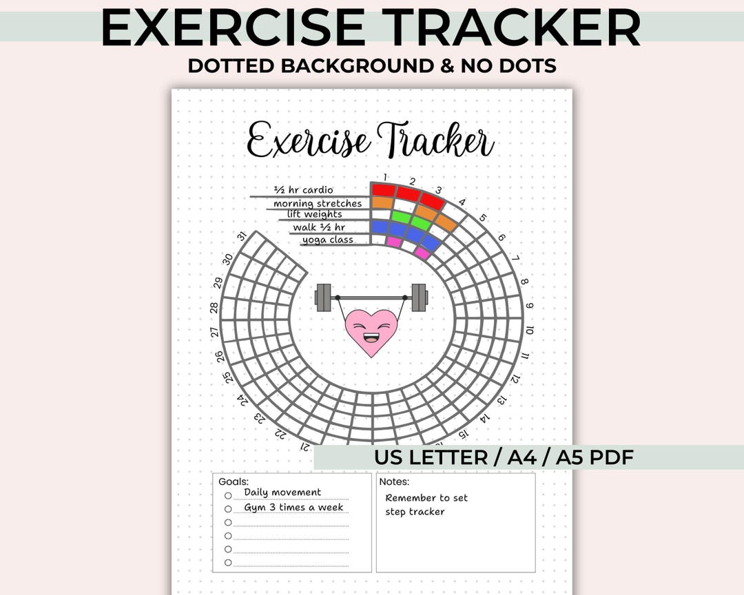 Monthly Exercise Tracker Printable - Workout Log - Fitness Goal Planner ...