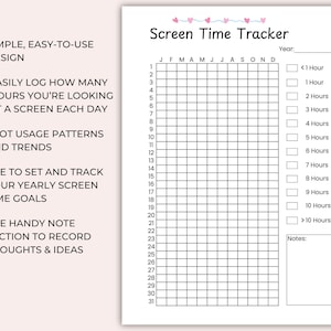 Yearly Screen Time Tracker - Printable Journal Page - Daily Screen Time ...