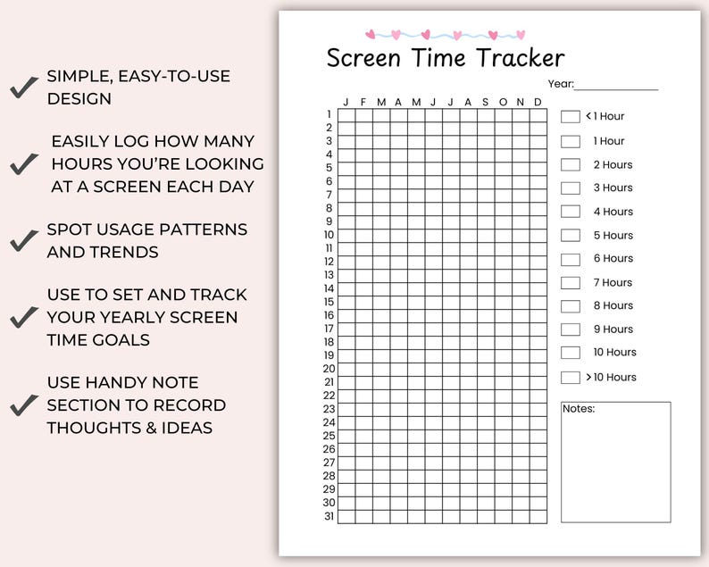 Yearly Screen Time Tracker - Printable Journal Page - Daily Screen Time ...