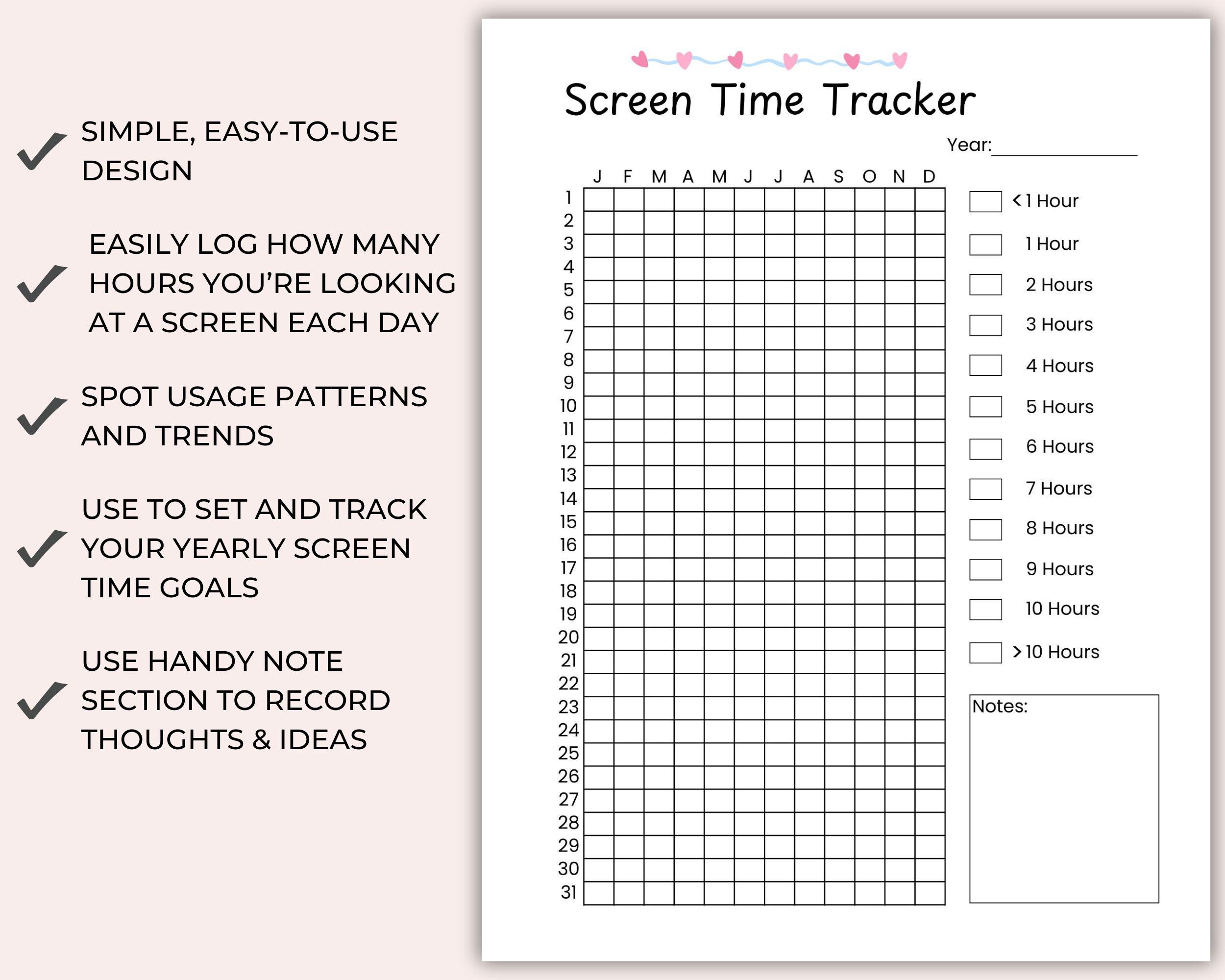 Yearly Screen Time Tracker - Printable Journal Page - Daily Screen Time ...