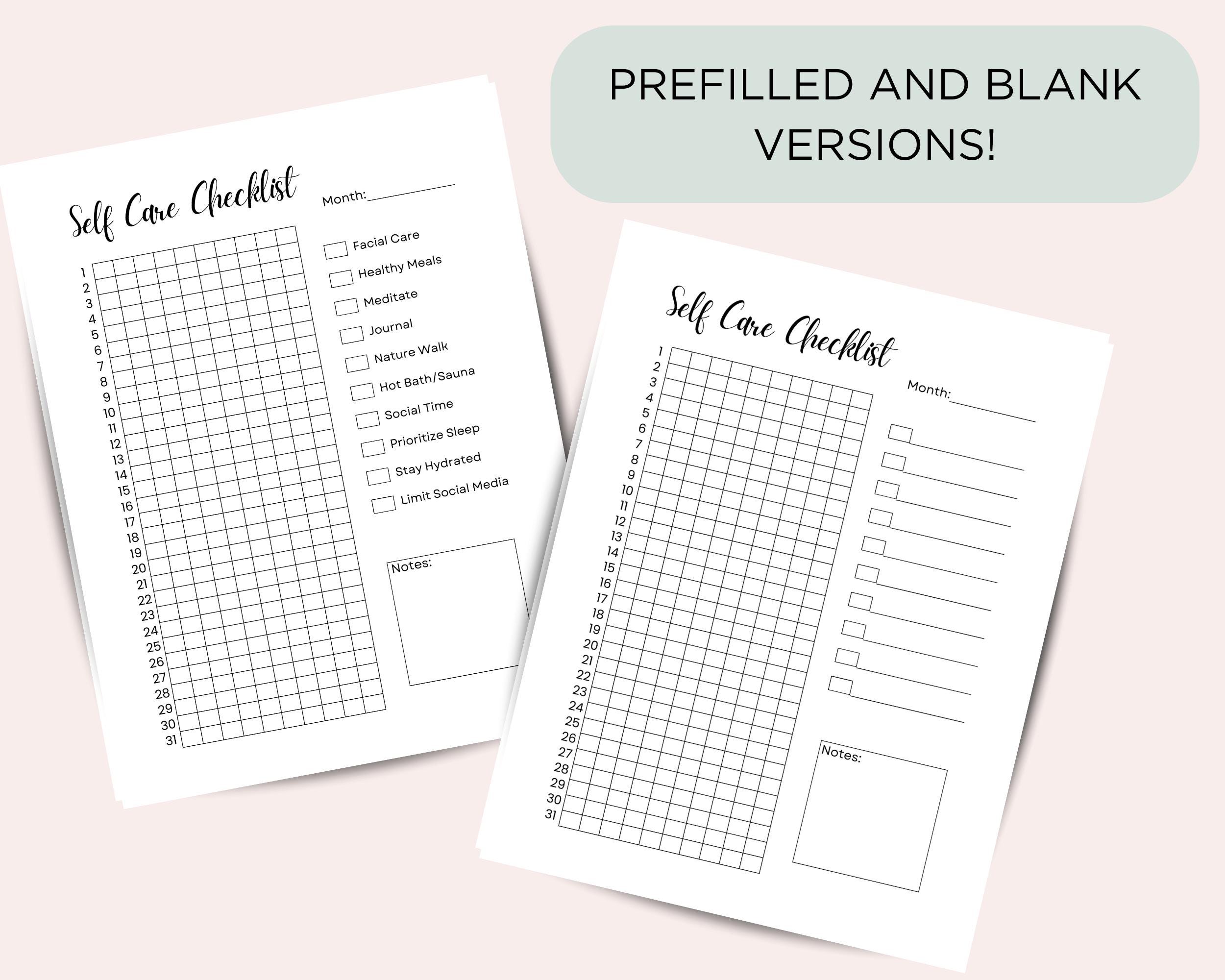 Self Care Checklist Printable, Journal Page, Monthly Self Care Log ...