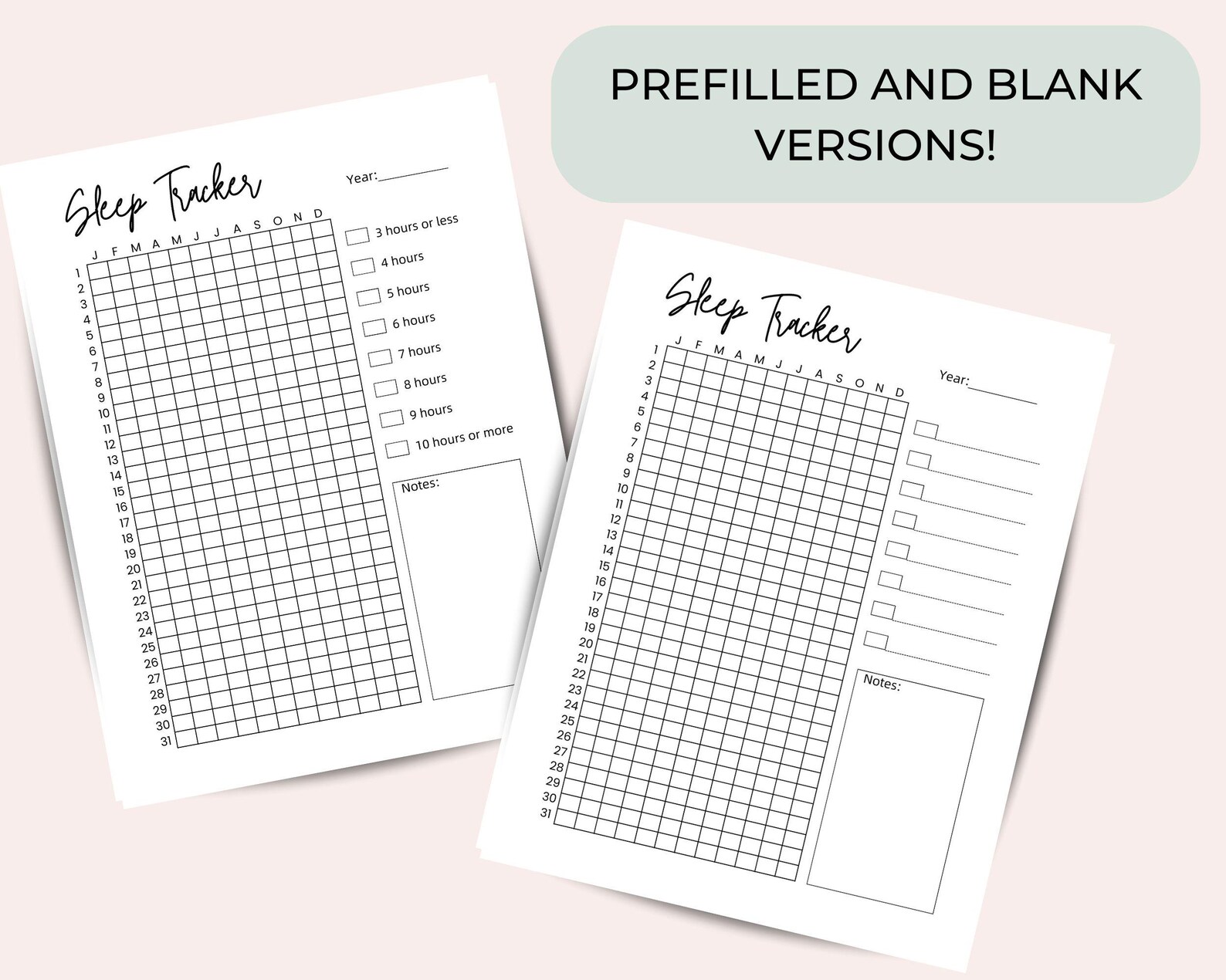 Sleep Tracker Printable, Yearly Sleep Log, Sleep Journal, Sleep Chart ...