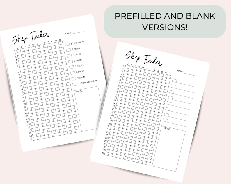 Sleep Tracker Printable, Yearly Sleep Log, Sleep Journal, Sleep Chart ...