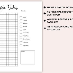Monthly Symptom Tracker Printable - Journal Page - Symptom Log - Daily ...