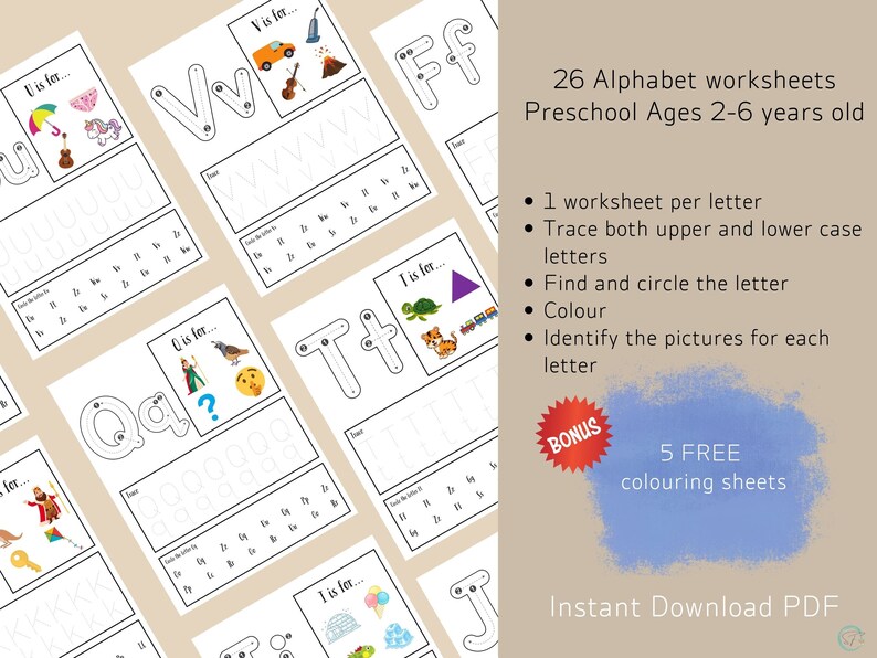 26 Alphabet Worksheets Upper & Lowercase Preschool Toddler - Etsy