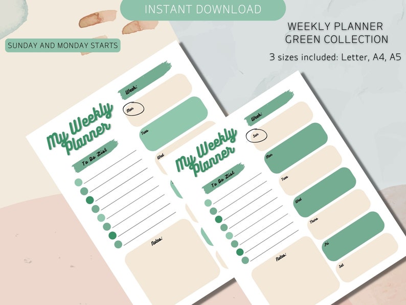 Weekly Planner Printable Weekly Schedule Weekly Digital - Etsy