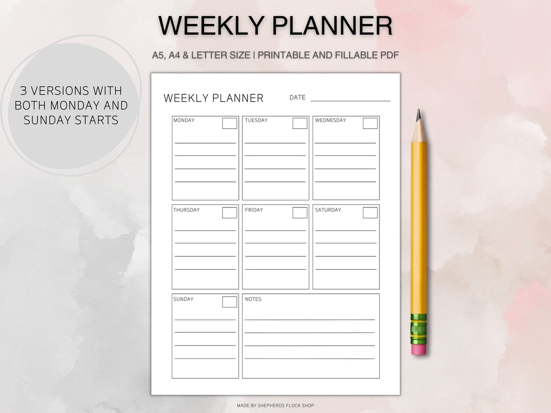 Weekly Planner Printable Minimalistic Weekly Schedule Weekly Organizer ...
