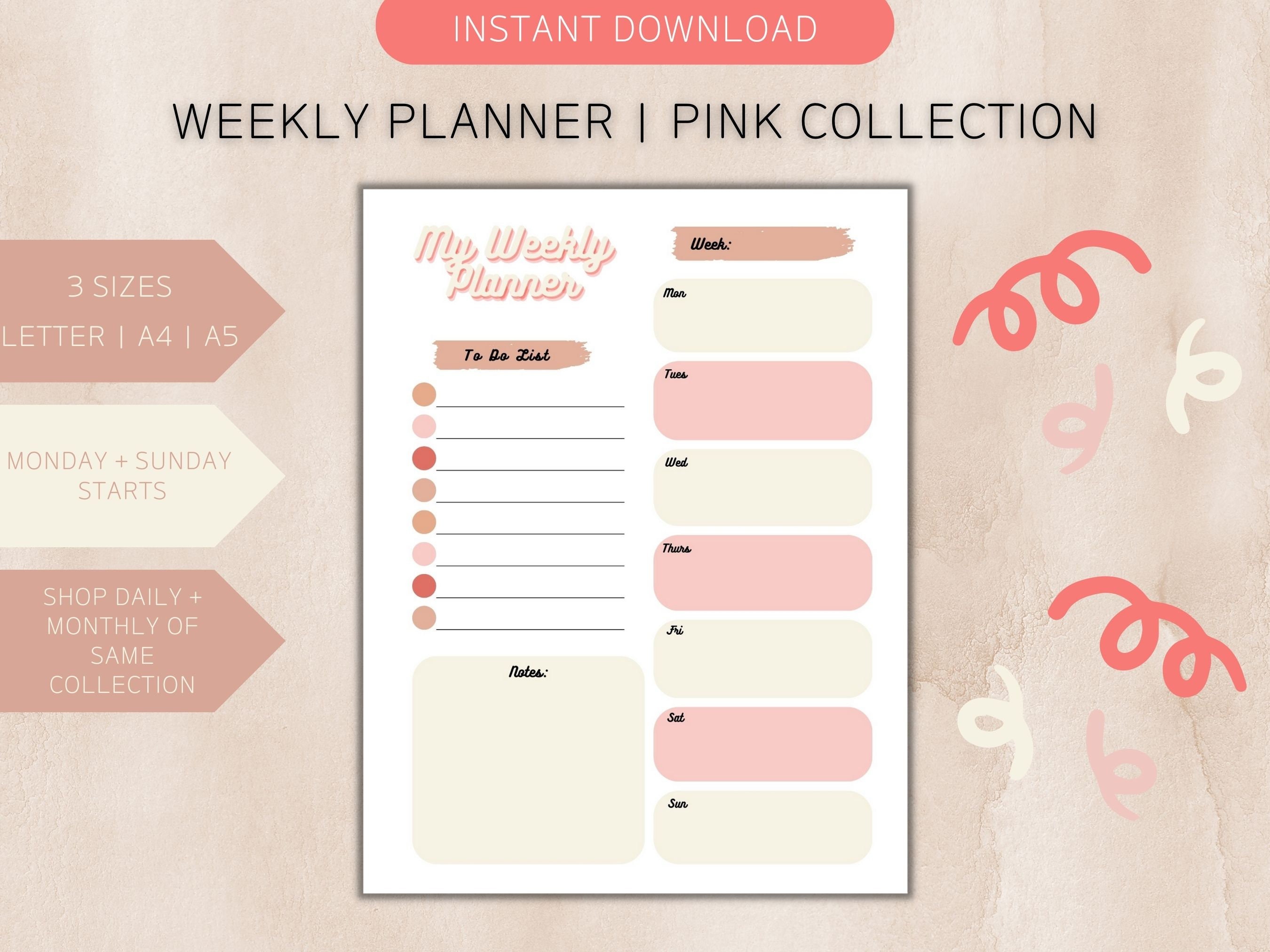 Weekly Planner Printable Weekly Schedule Weekly Digital Organizer ...