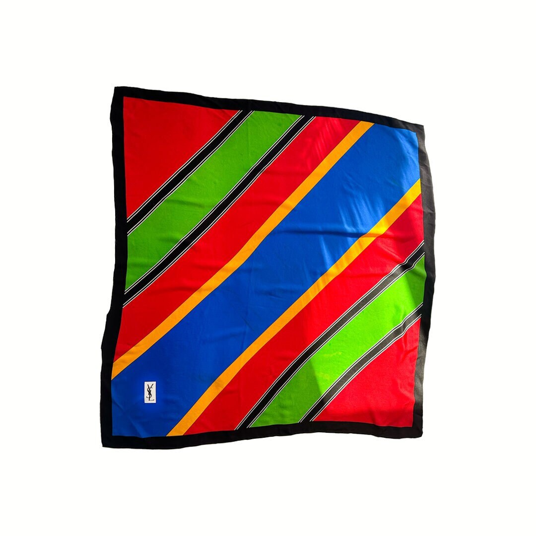 Vintage Yves Saint Laurent Color Block Silk Scarf / Silk Head Wrap ...