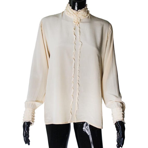 Vintage Ruffle Silk Blouse / White Women's Silk Blous… - Gem