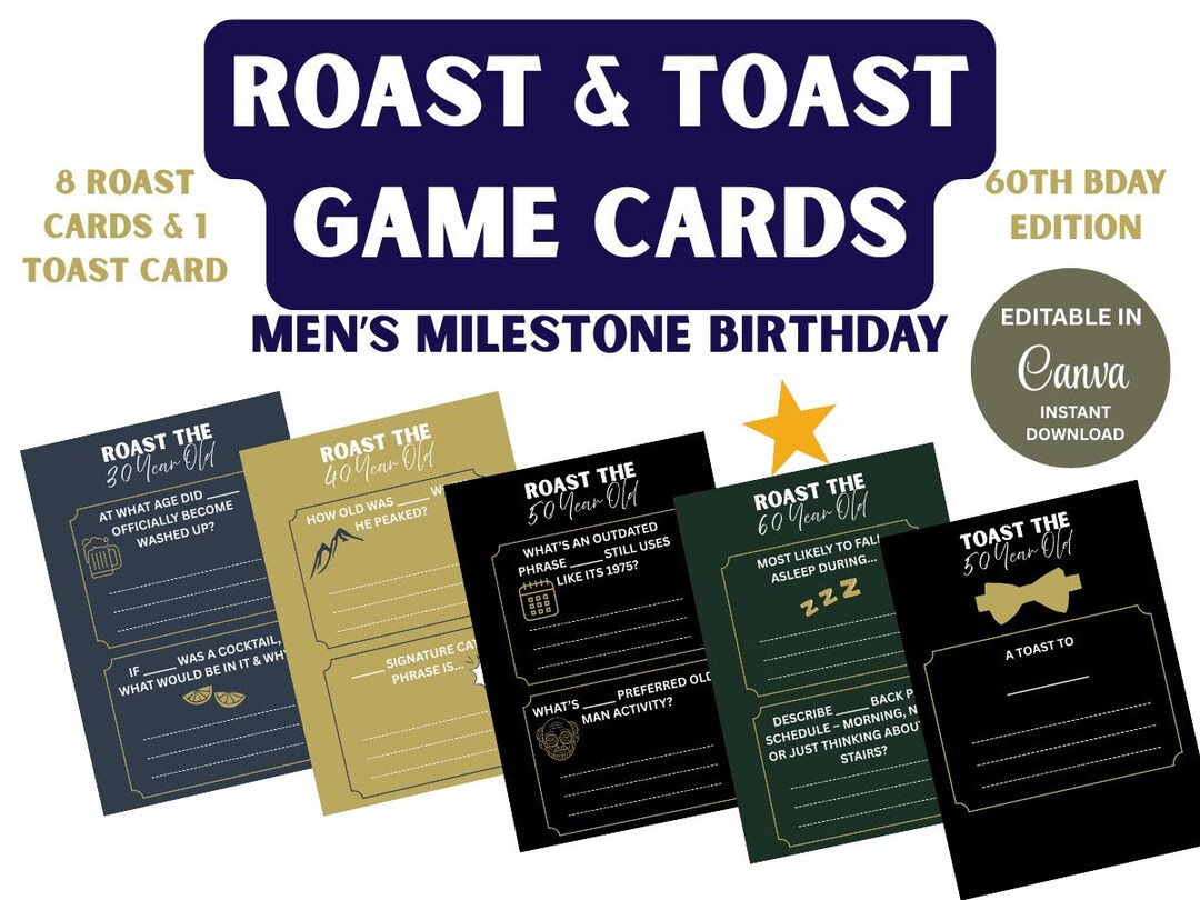 Funny Milestone Birthday Roast & Toast Game Cards (digital Download) - Etsy