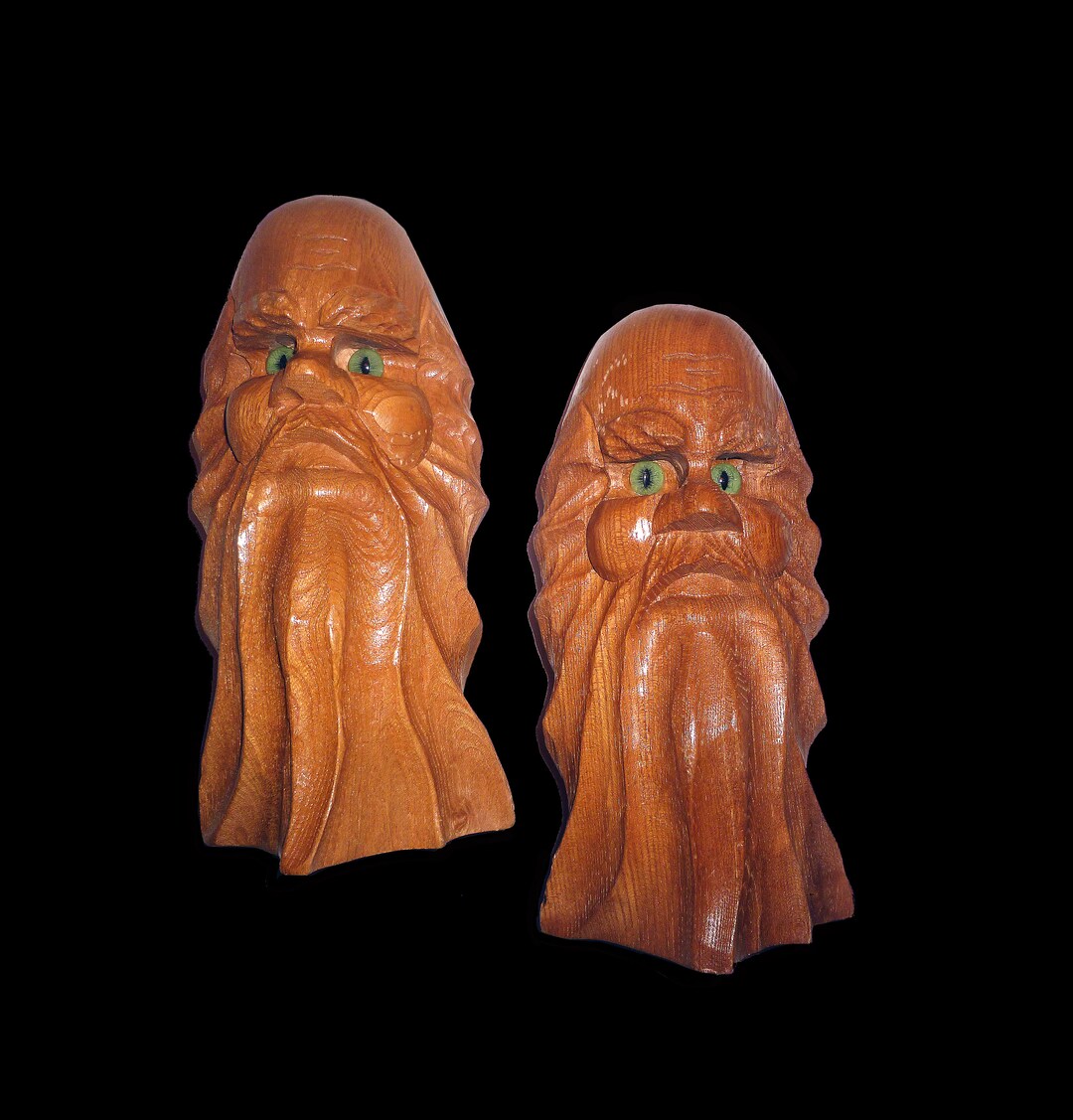 Vintage 1980 Hand Carved Wood Statue Old Man Deity Sage Seer Merlin ...