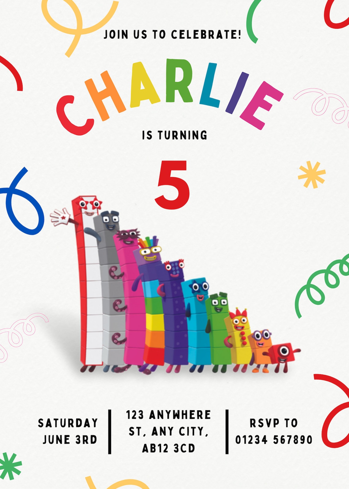 Editable Kids Numberblocks Birthday Invitation Template, Printable ...