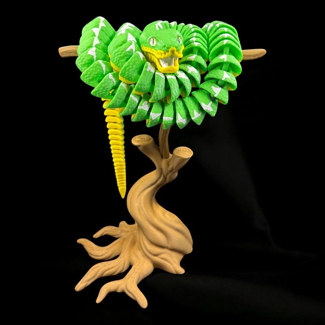 3D Printed Articulated Snake Model With Tree Stand, Glass Eyes - Etsy