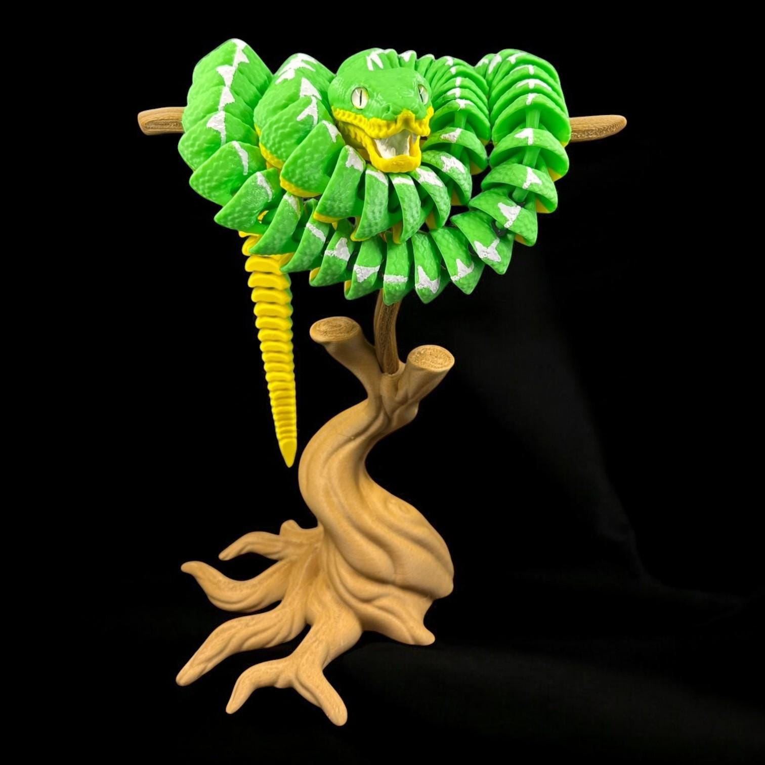 3D Printed Articulated Snake Model With Tree Stand, Glass Eyes - Etsy
