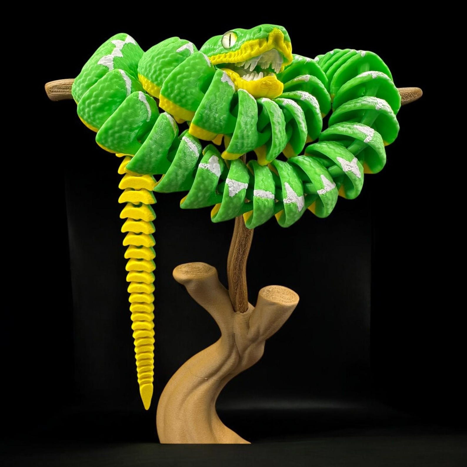 3D Printed Articulated Snake Model With Tree Stand, Glass Eyes - Etsy