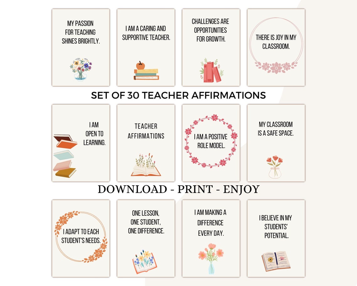 Teacher Affirmation Cards Printable, Back to School Gift, Teacher ...
