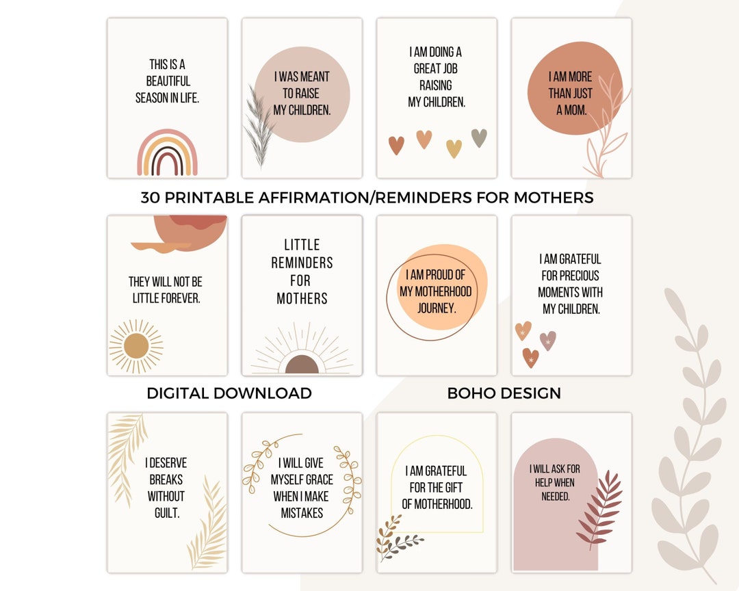 Motherhood Affirmations/reminders Cards Printable, Positive ...