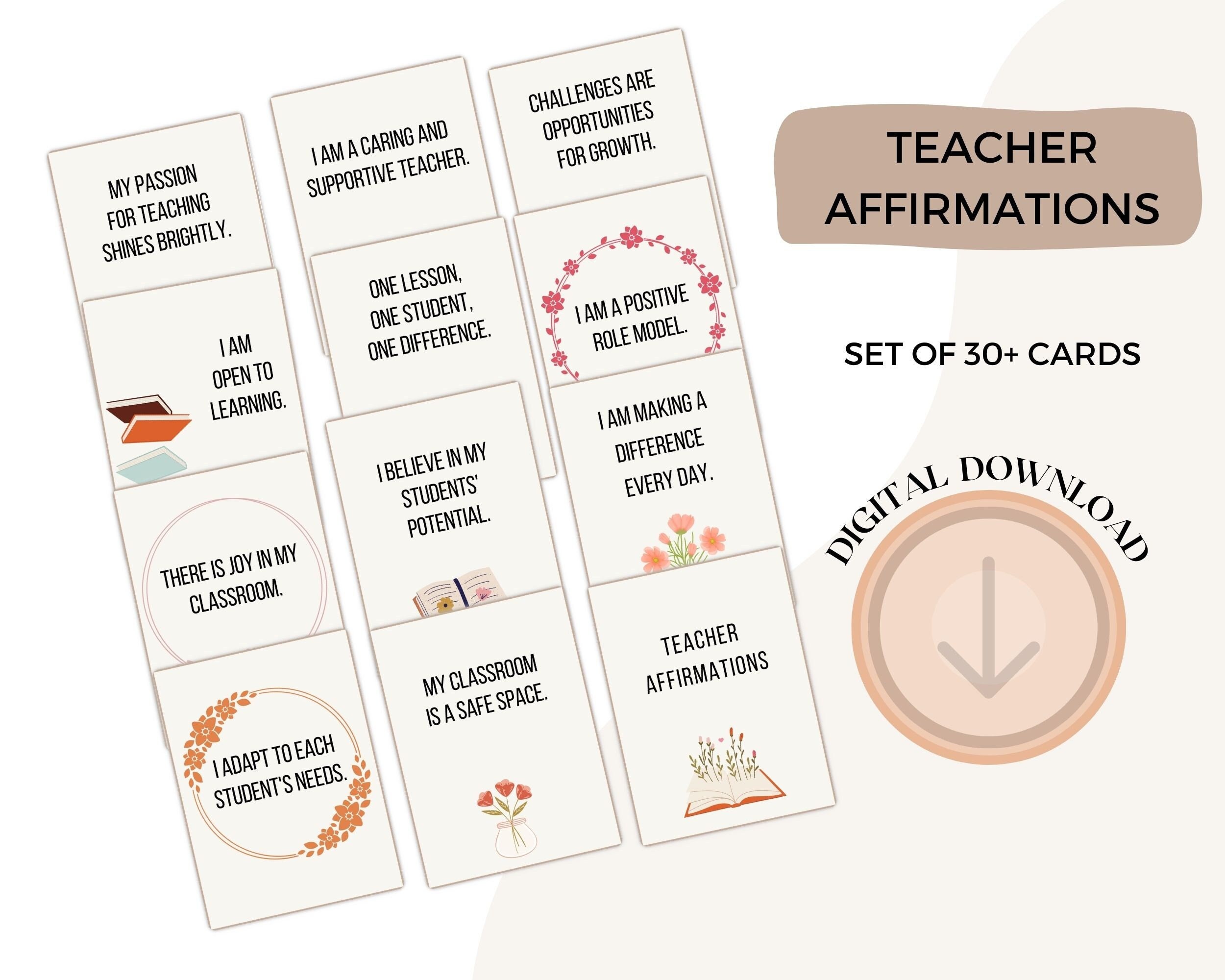 Teacher Affirmation Cards Printable, Back to School Gift, Teacher ...