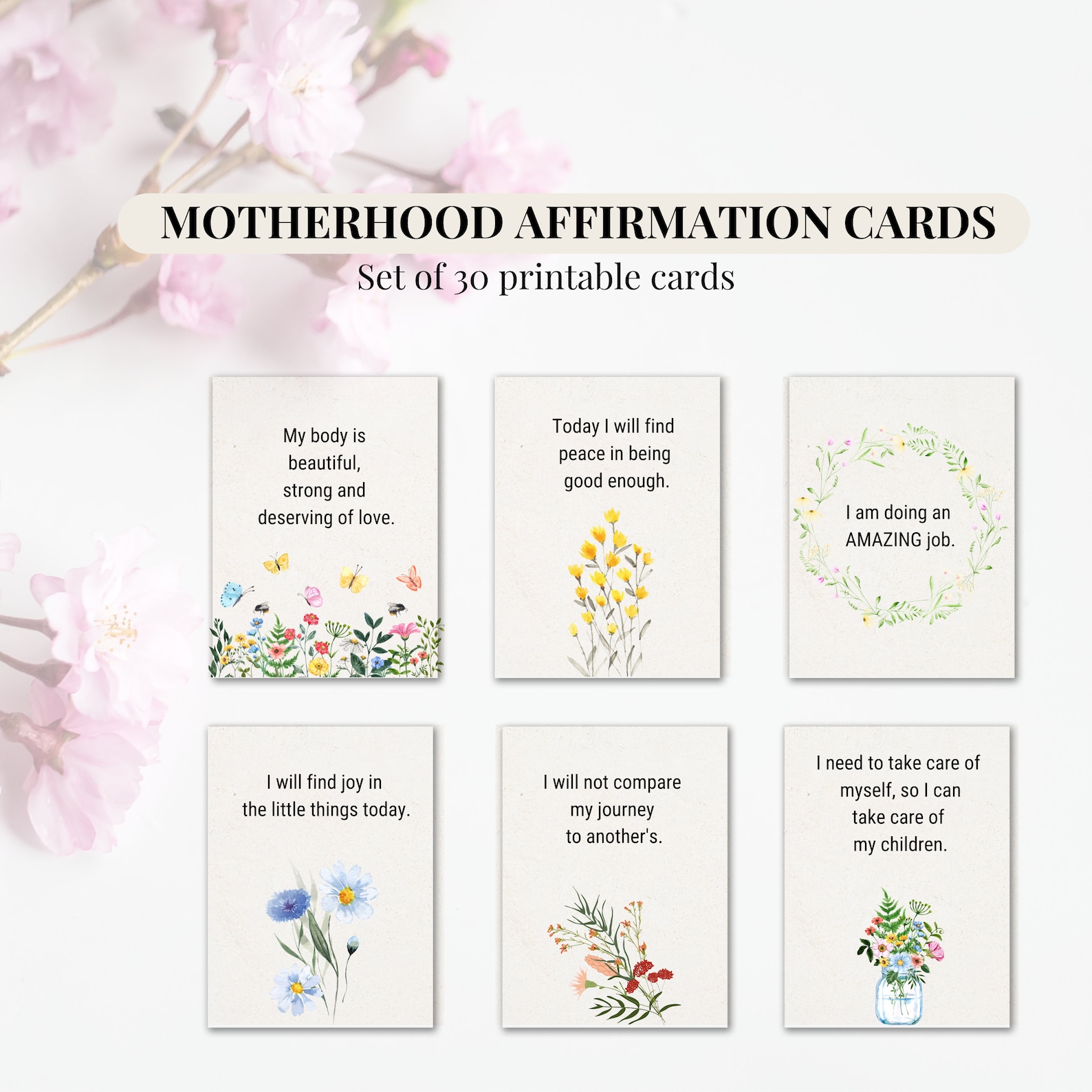 Motherhood Affirmation Cards Printable, Positive Affirmations for Mothers, Gift for Empowering ...