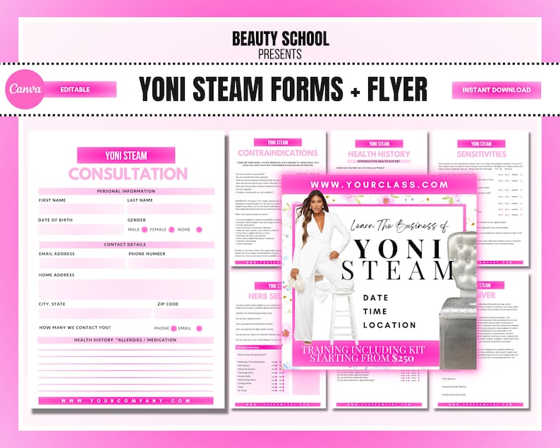 Yoni Steam Forms and Flyer, Editable Esthetician Printables (canva) - Etsy