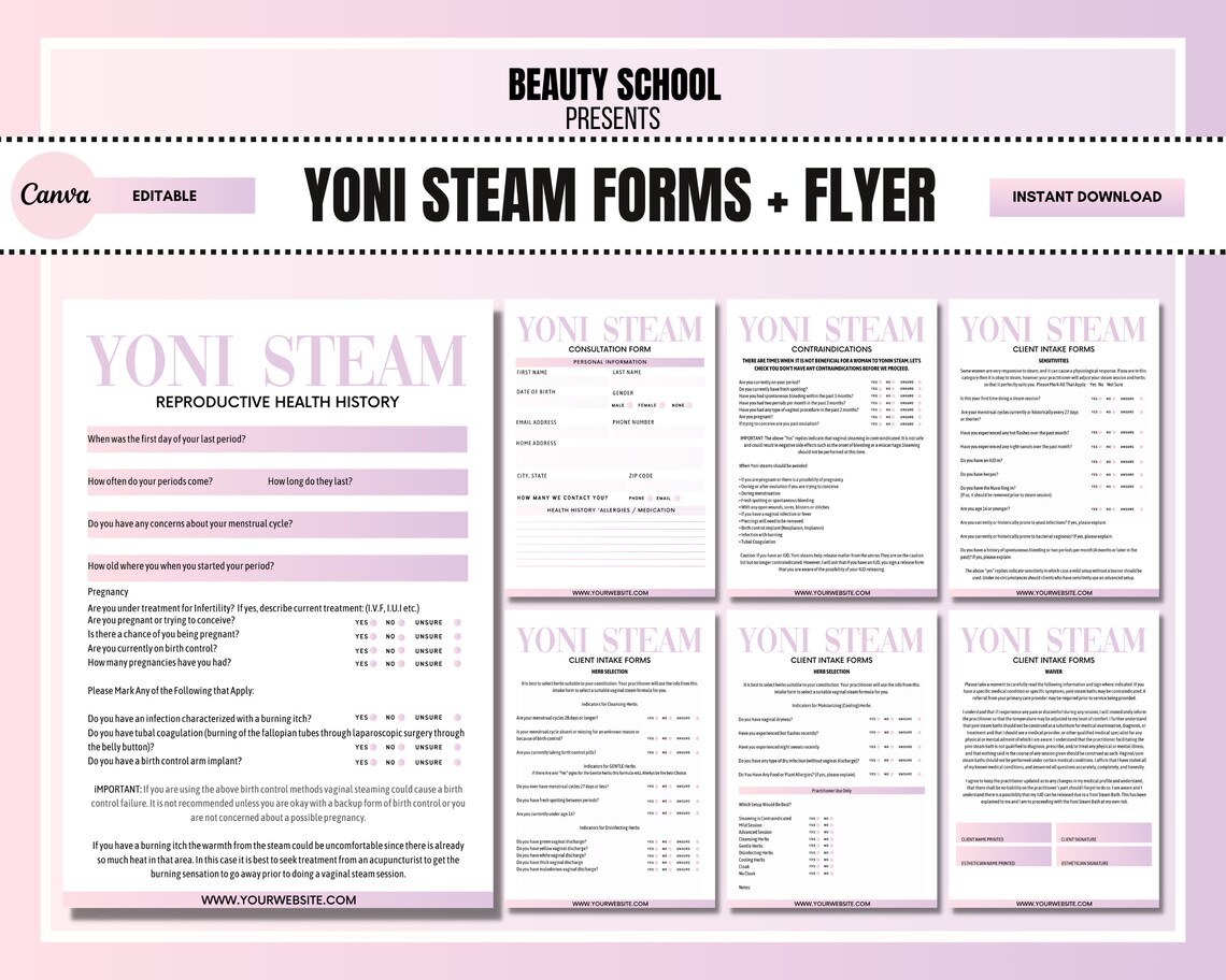Yoni Forms, V Steam Forms, Yoni Practitioner, Yoni Care, Yoni Consent, Editable, Client Consent ...
