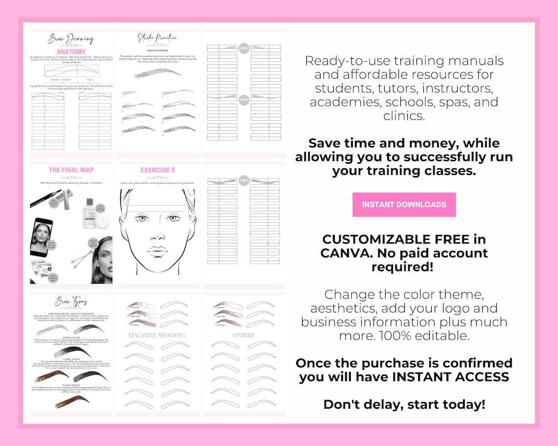 Editable Microblading Strokes Practice, Brow Hair, Transition Patterns ...