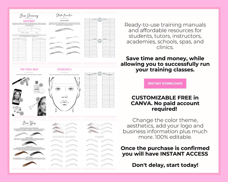 Editable Microblading Strokes Practice, Brow Hair, Transition Patterns ...