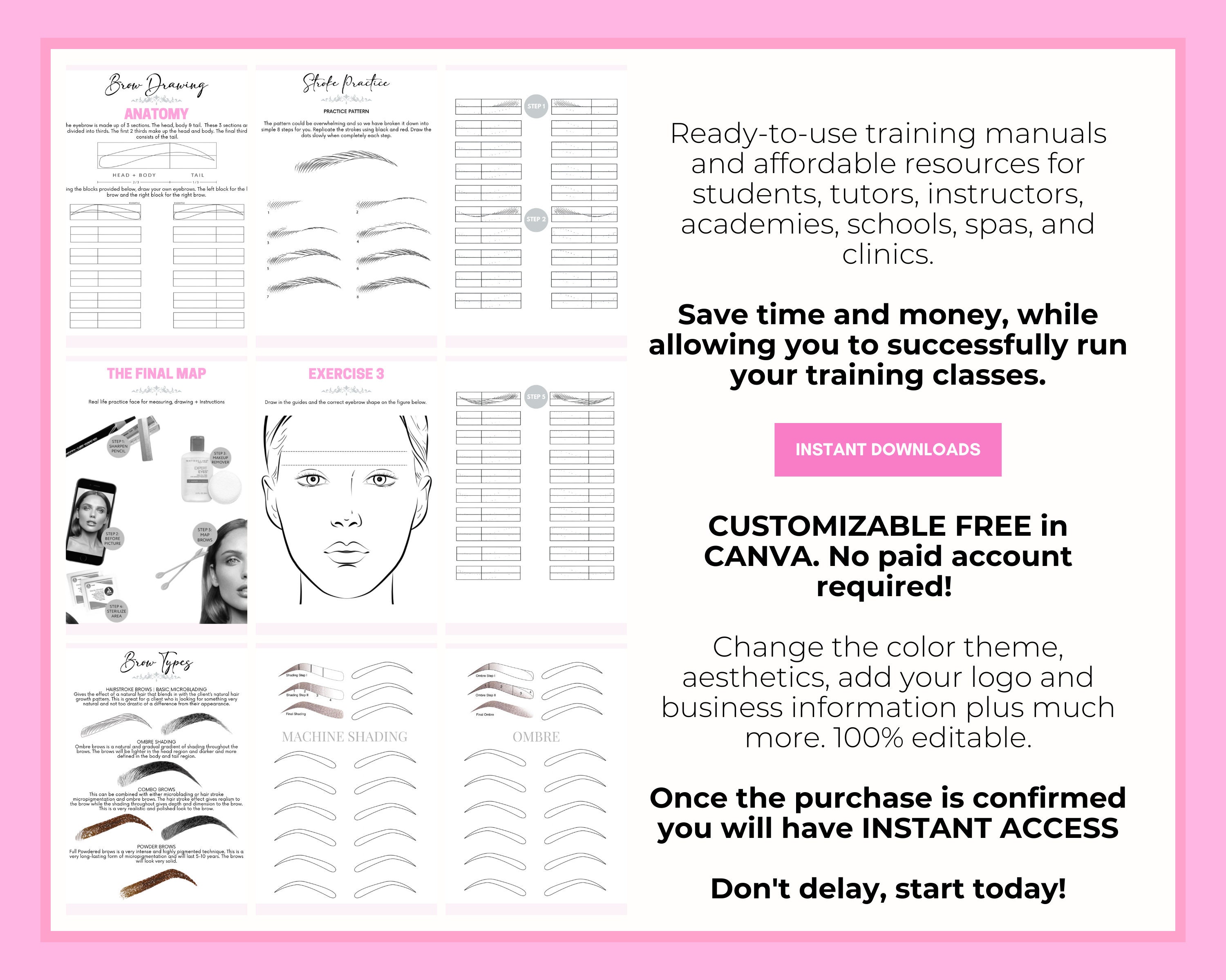 Editable Microblading Strokes Practice, Brow Hair, Transition Patterns ...