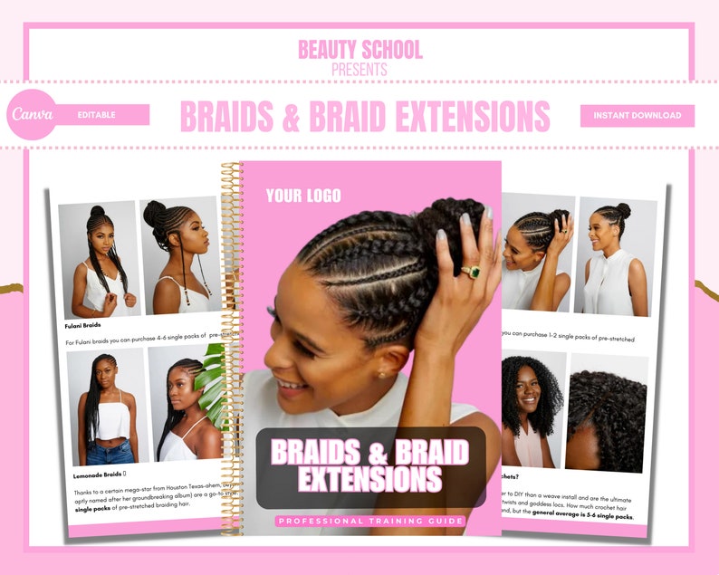 Hair Braiding Manual, Braiding Course, Braids , Training Manual, Braid Extensions, PDF Ebook ...