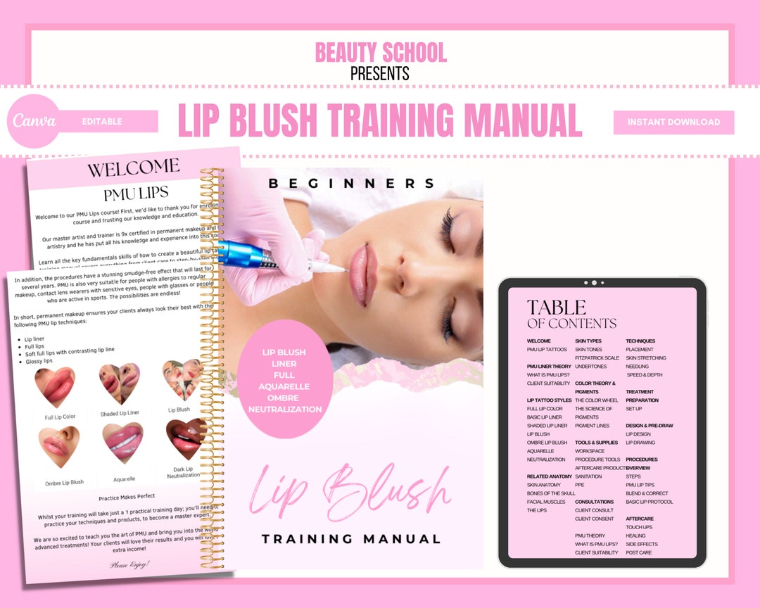 PMU Lip Blush Training Manual, Digital Lips, Tattoo Lip Liner, Ombre ...