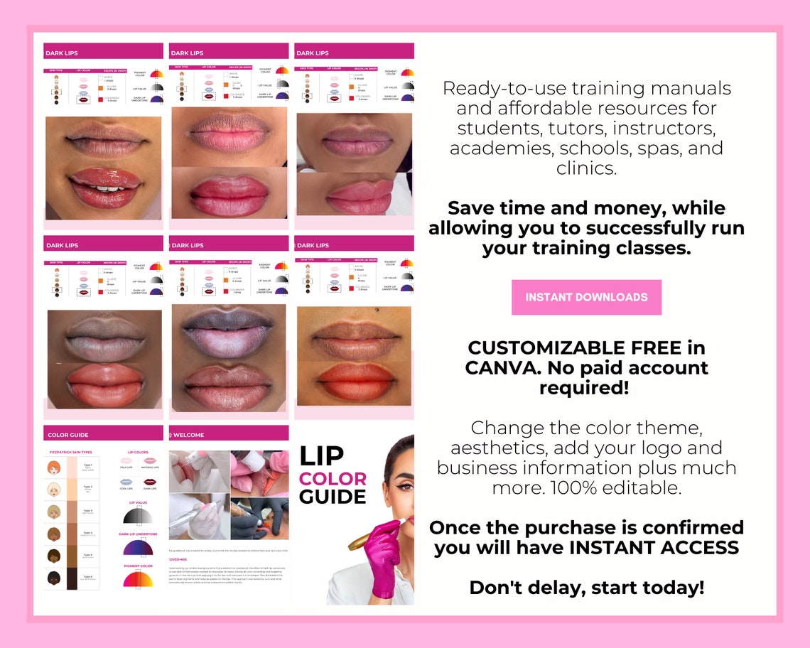 Editable PMU Lips Color Guide, Understand Lip Tattoo Coloring, Learn ...