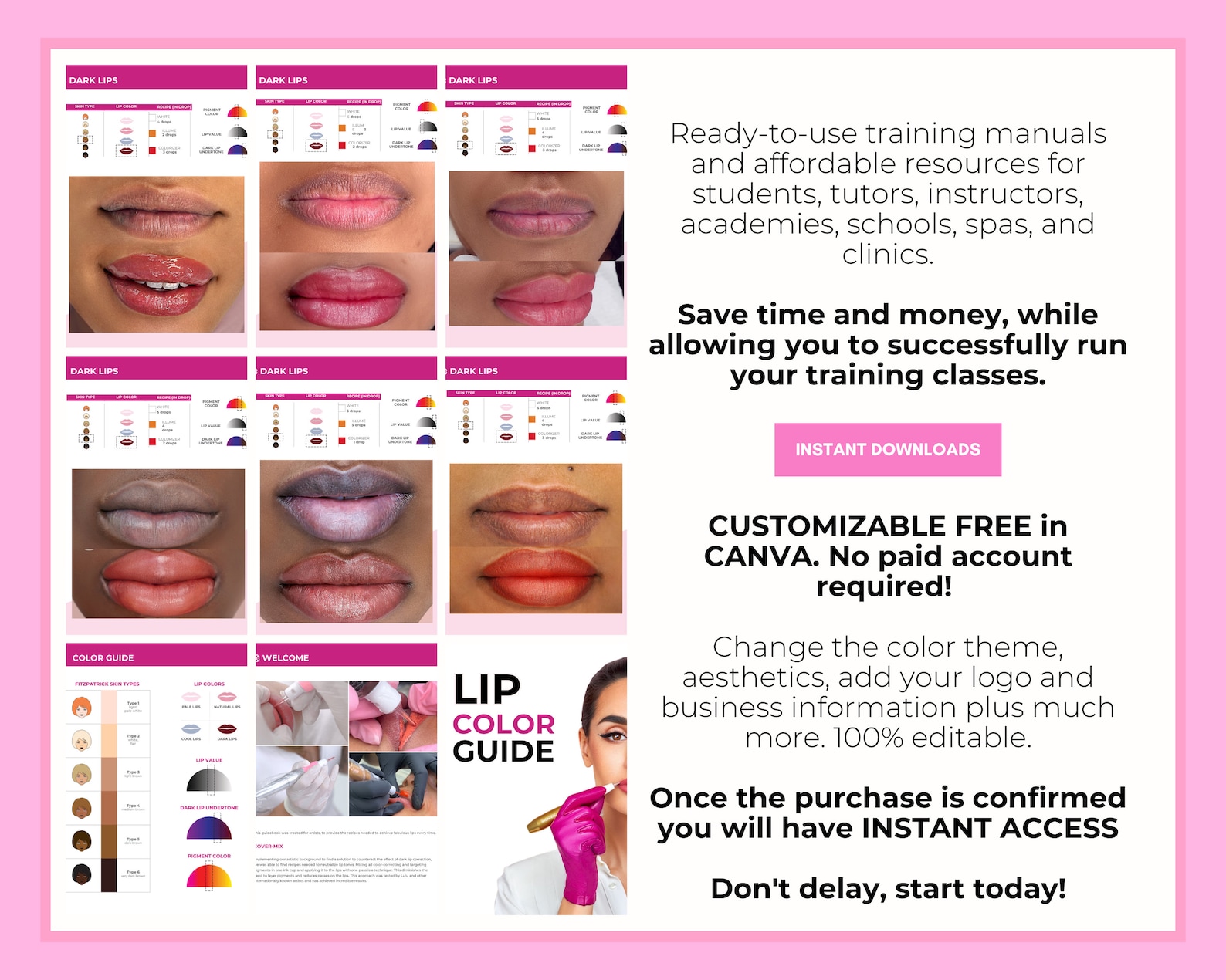 Editable PMU Lips Color Guide, Understand Lip Tattoo Coloring, Learn ...