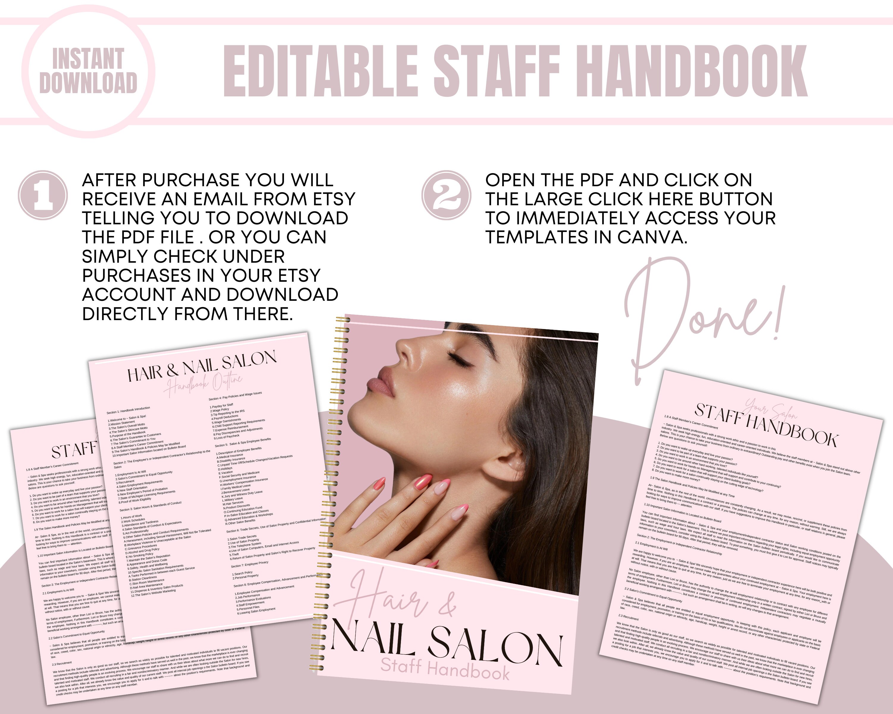 Nail Salon, Hair Salon, Staff Handbook, Editable Salon Handbook ...