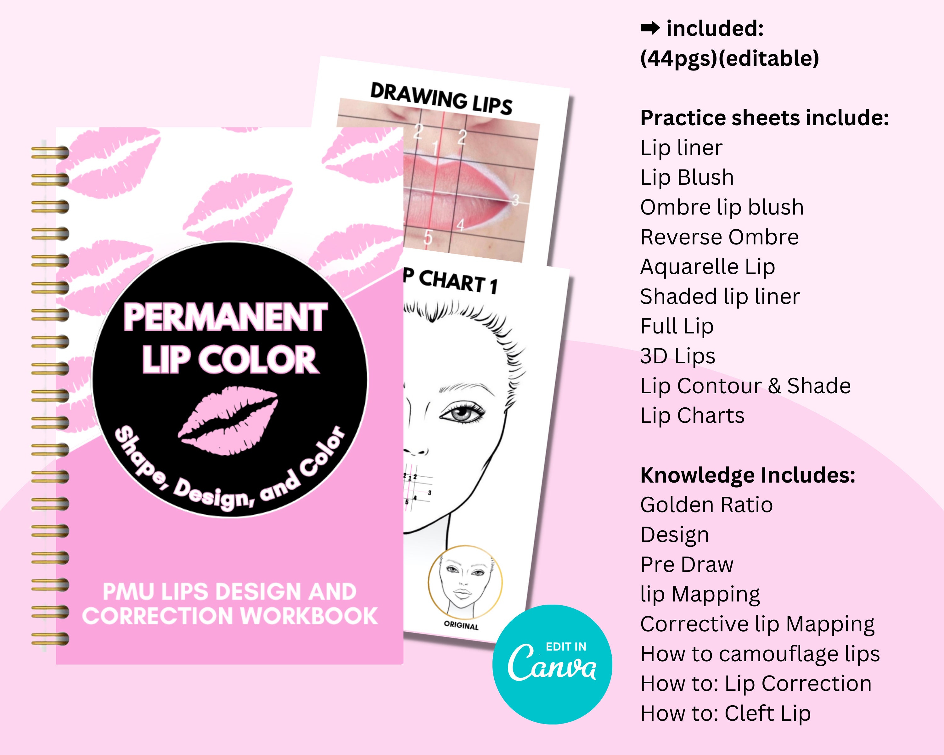 Editable Lip Blush Practice Workbook, Lip Mapping Training, PMU Lip ...