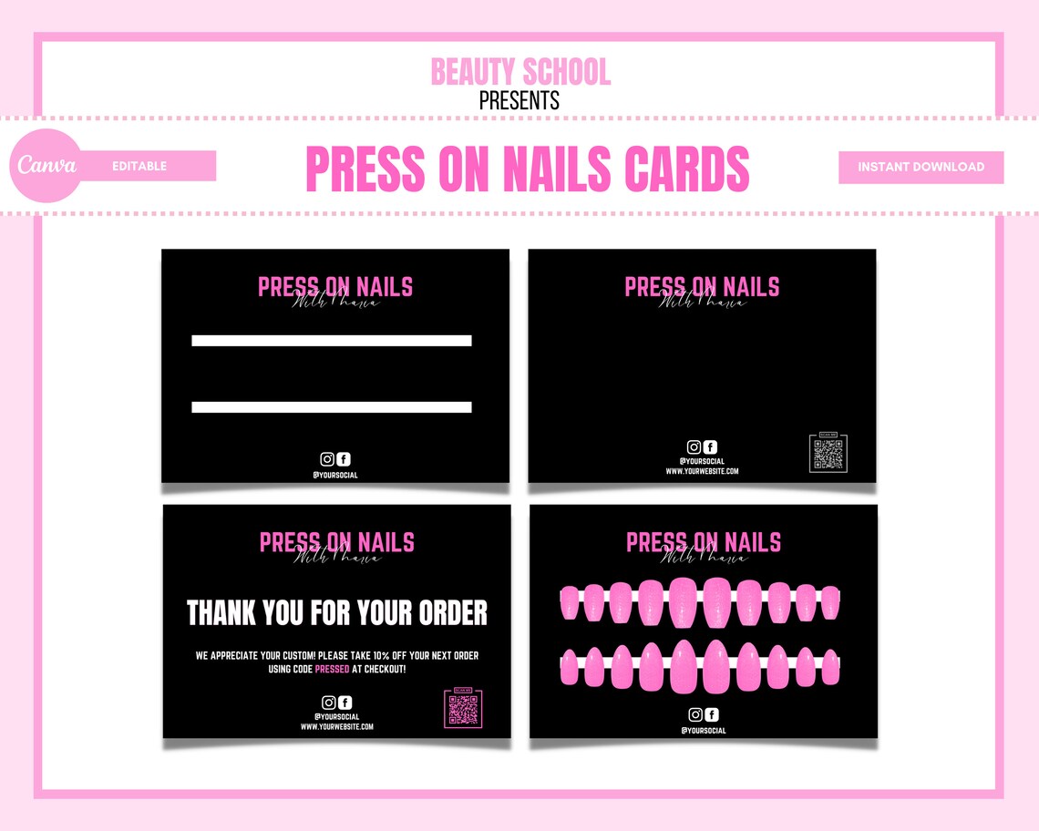 Press on Nails Card Templates, DIY Packaging, Canva Design (digital ...