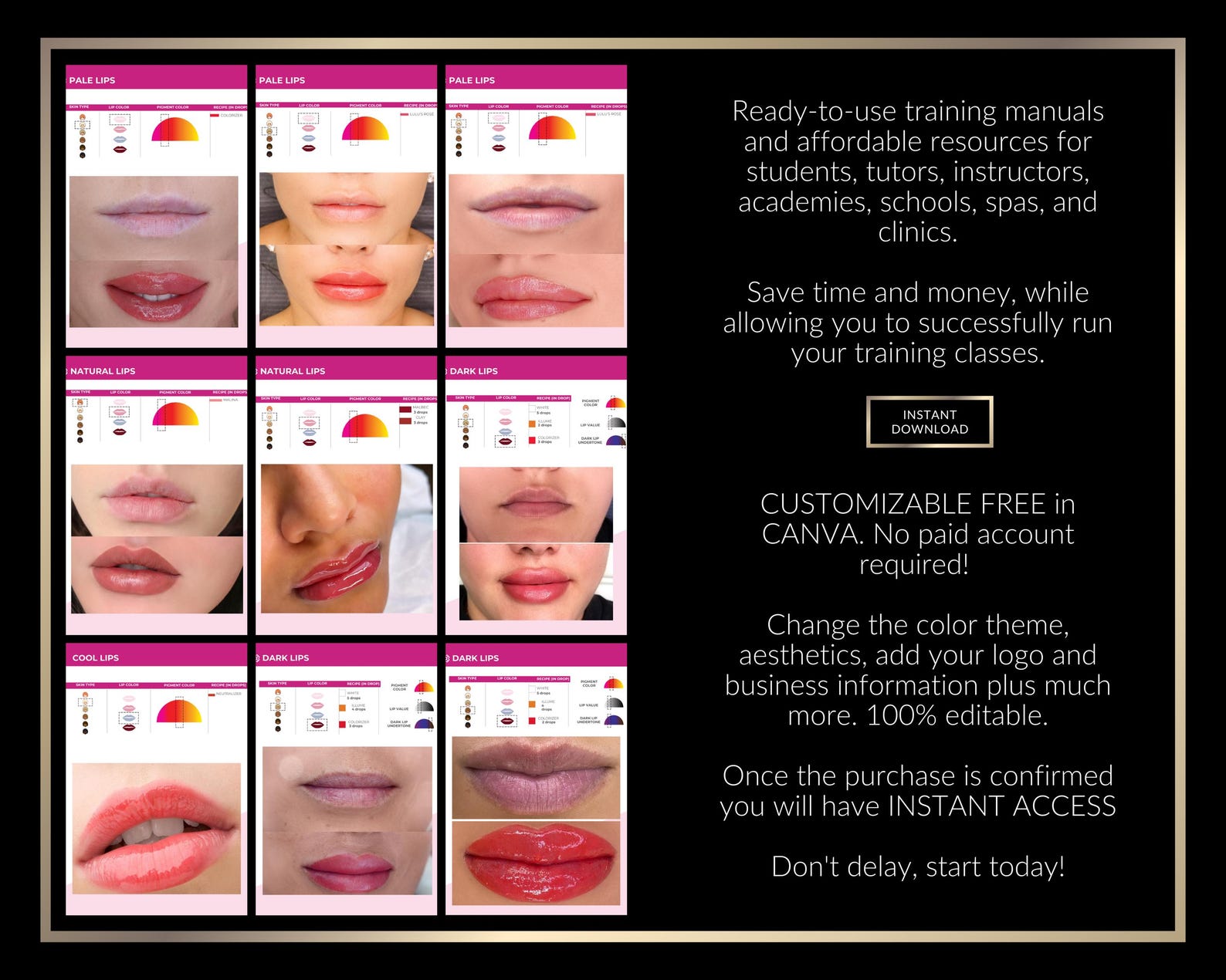 Editable PMU Lips Color Guide, Lip Tattoo Coloring (PDF Ebook) - Etsy