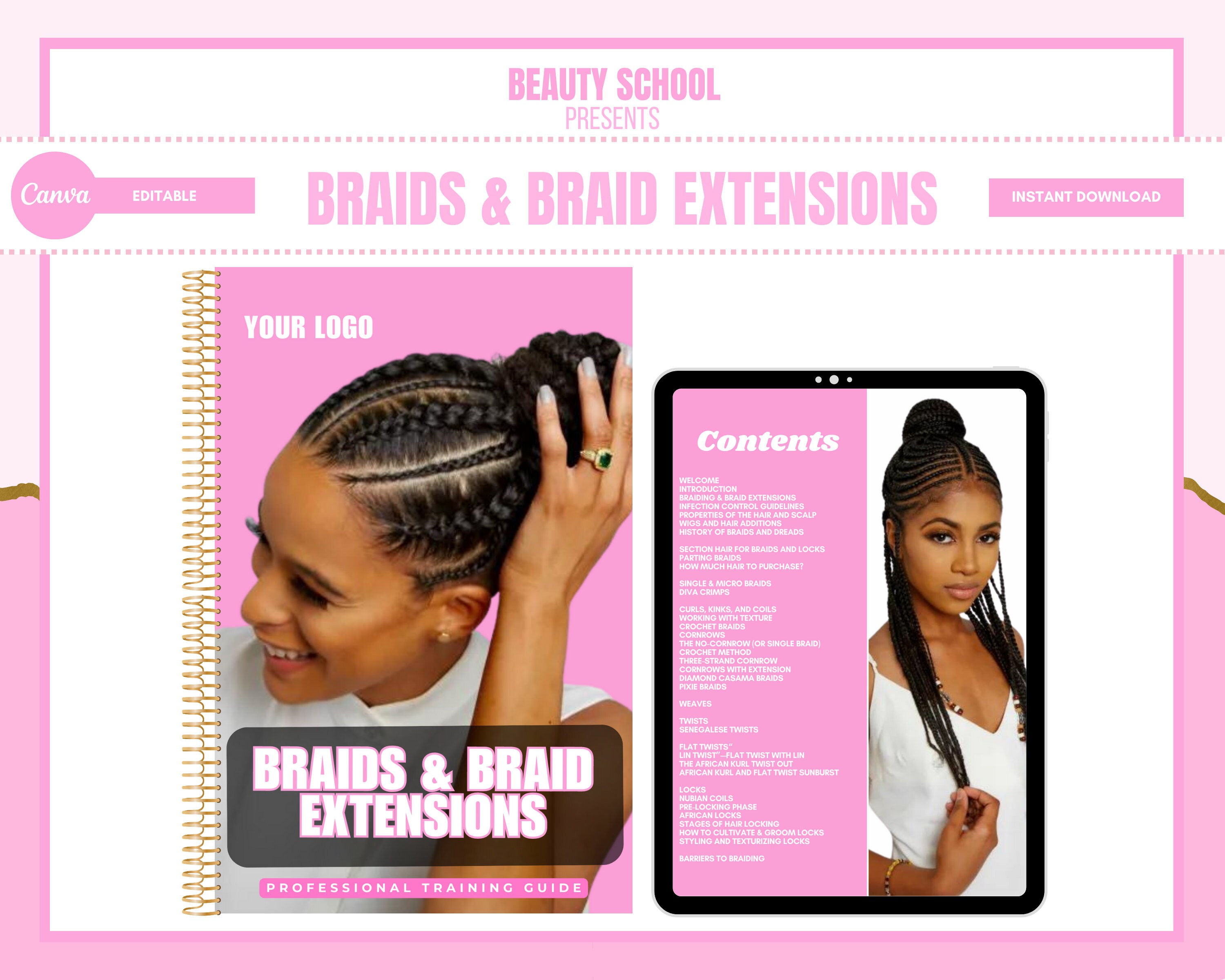 Hair Extensions & Braiding Training Manual, Editable in Canva (PDF ...