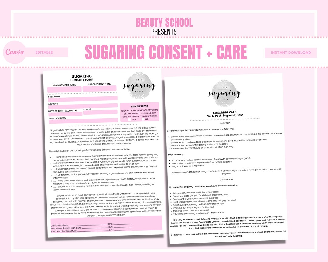 Sugaring EDITABLE Consent Forms, Esthetician Form, Consultation, Intake ...
