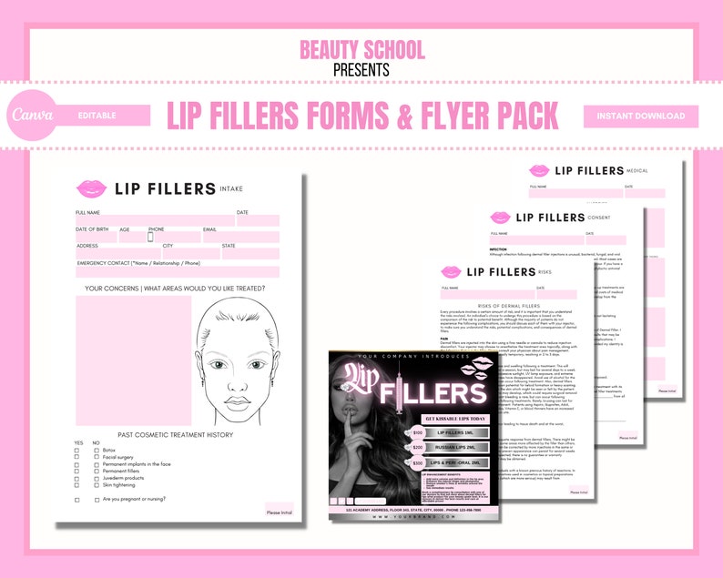 Lip Filler Forms, Client Intake Forms, Lip Injections, Aesthetician ...