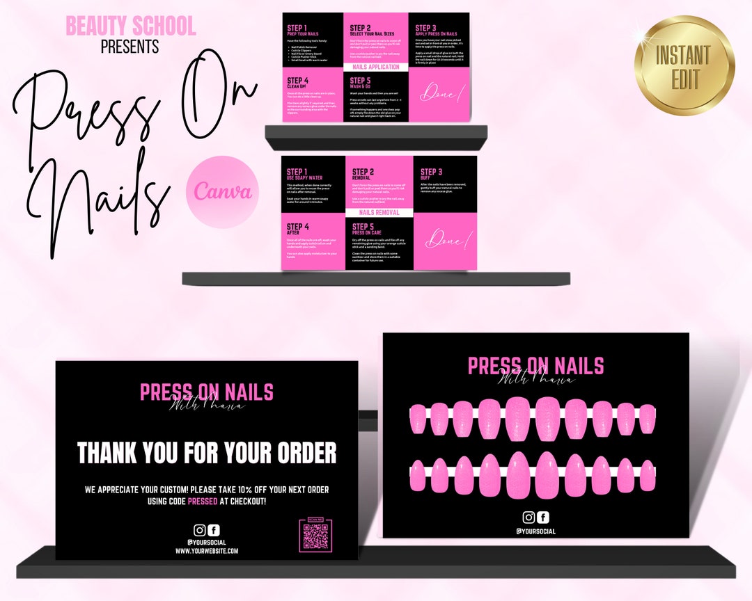 Press on Nails Card Templates, DIY Packaging, Canva Design (digital ...