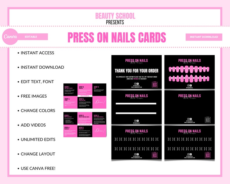Press on Nails Card Templates, DIY Packaging, Canva Design (digital ...