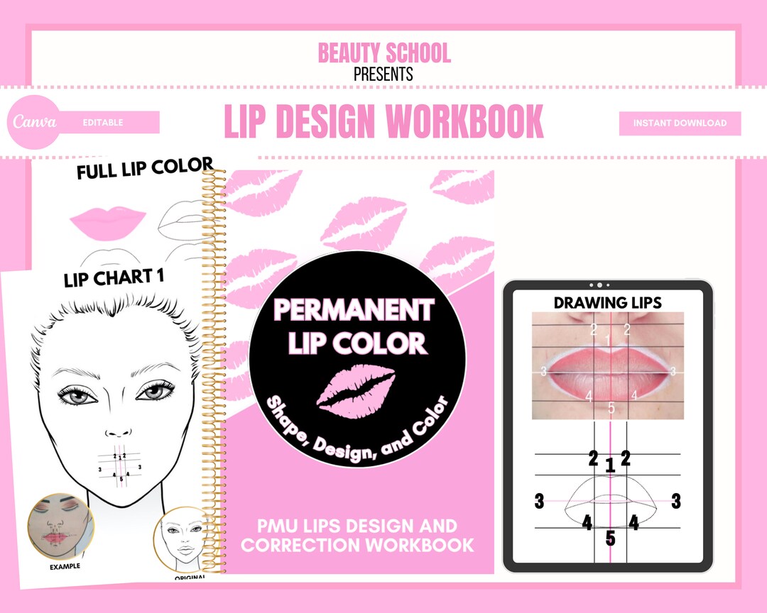 Editable Lip Blush Practice Workbook, Lip Mapping Training, PMU Lip ...