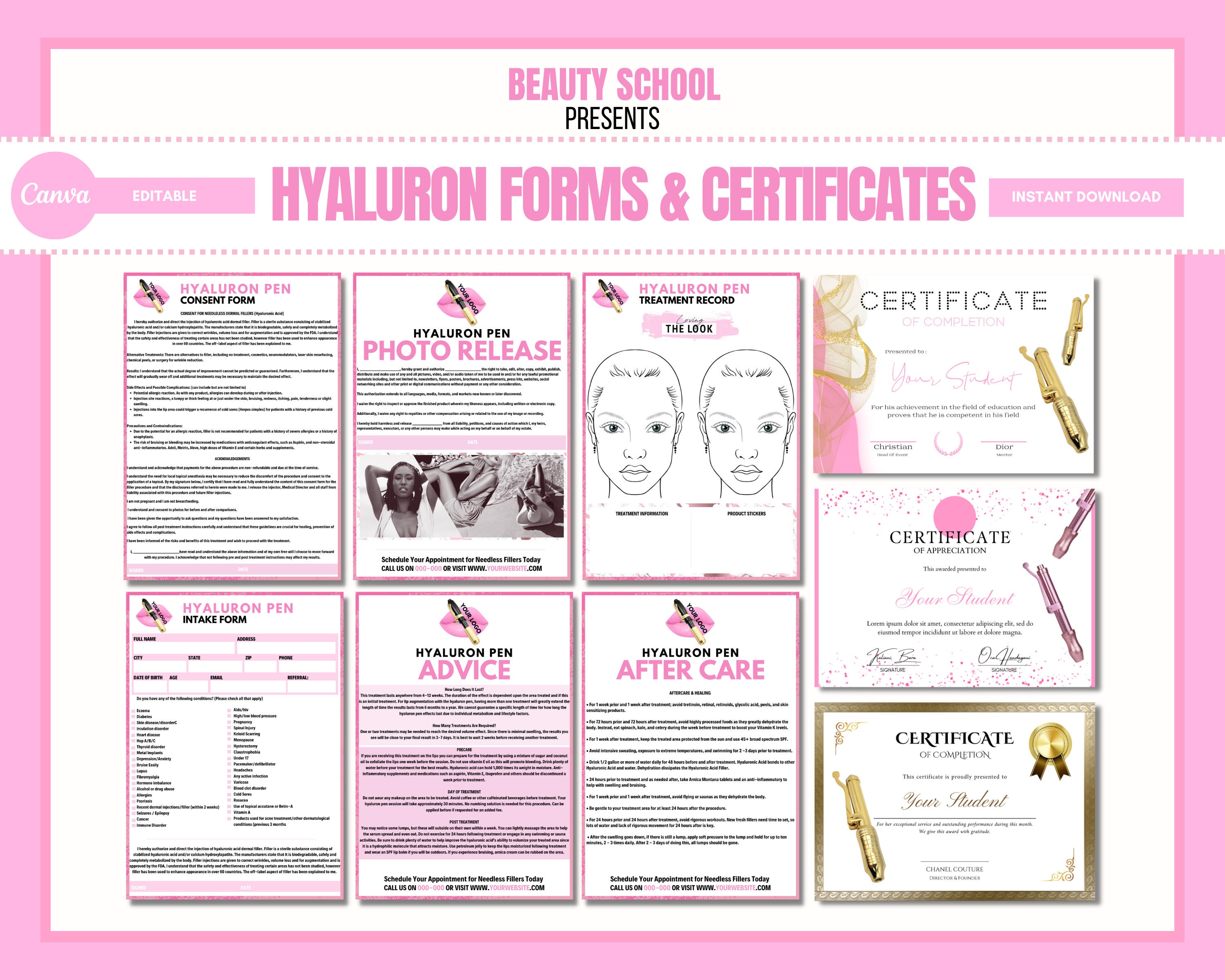 Hyaluron Pen Forms & Certificates, No Needle Filler Certificate (edit ...