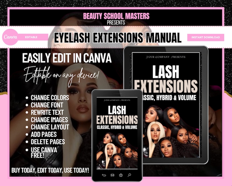 Lash Manual, Canva Editable Training Manual, Classic, Volume, Hybrid ...