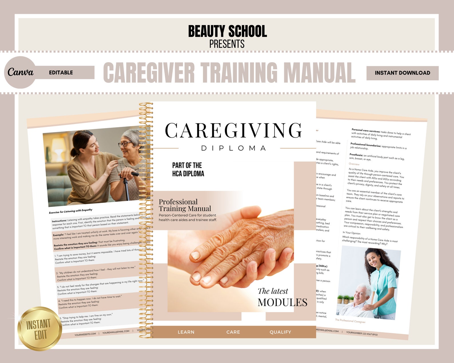 Caregiving Training Manual, Home Care Aide Course (canva Editable, PDF ...