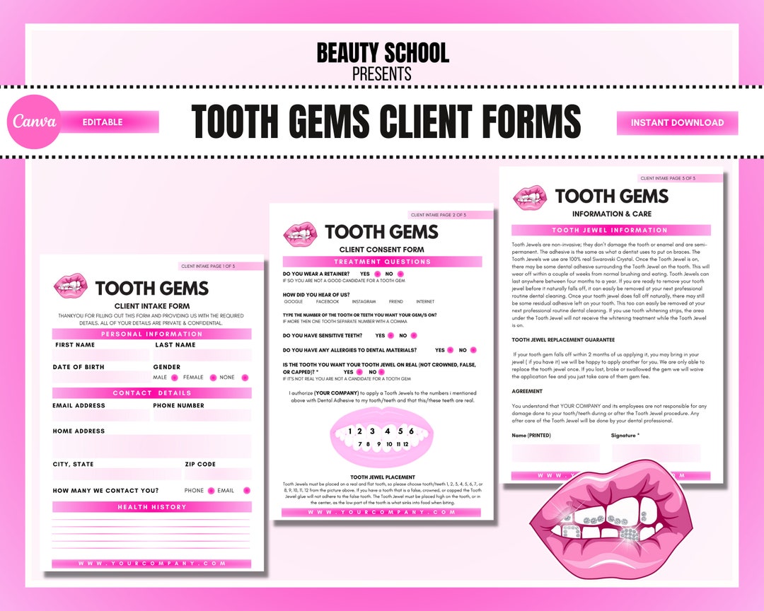 Tooth Gem Forms, Tooth Gems Consent Forms, Teeth Gems Client Documents ...