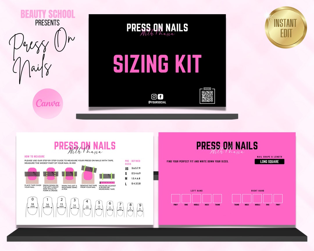 Press On Nail Sizing Kit Press On Nails Chart Card Press On Nails Templates Design Nail Size