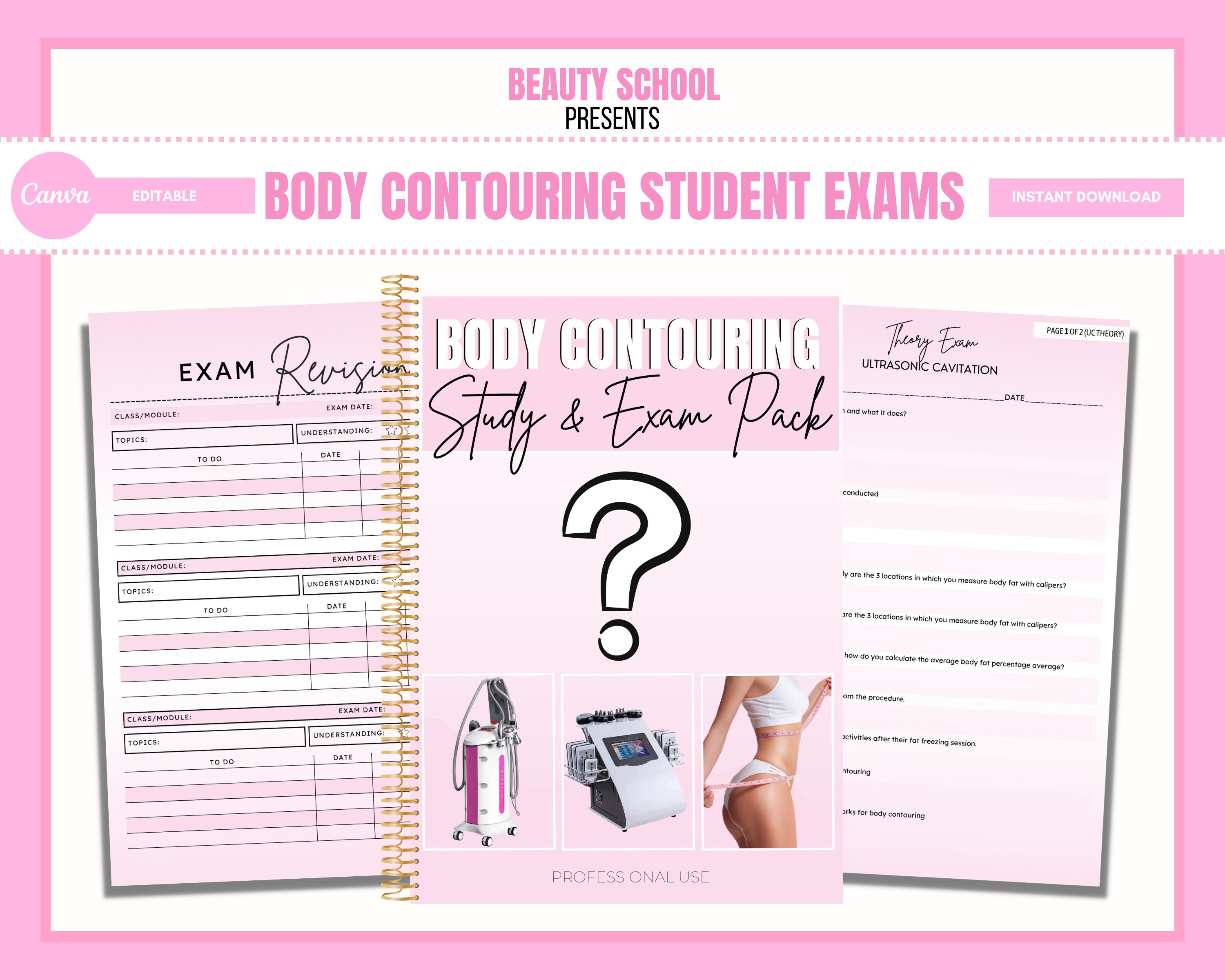 Body Contouring Student, Theory Exams, Workbook, Student Study Pack, Ultrasonic Cavitation, RF ...