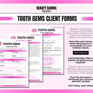 Tooth Gem Forms, Tooth Gems Consent Forms, Teeth Gems Client Documents ...